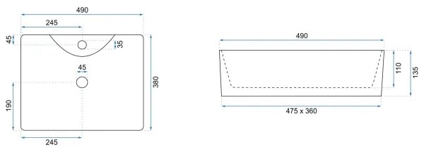 REA-U6524 - Umyvadlo na desku KELLY 38x49 cm keramika/lesklá bílá