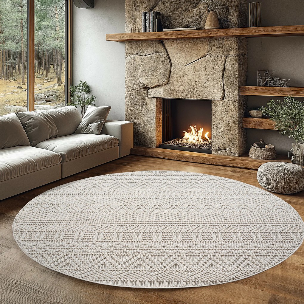 Ayyildiz, Kusový koberec Helix 2202 cream kruh, 80x80, béžová, chodba / předsíň