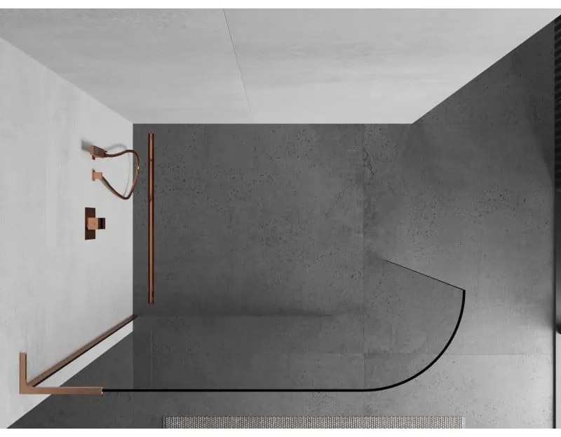 Mexen Kioto L, sprchová zástěna Walk-In 100 x 200 cm, 8mm čiré sklo, měděný matný profil, 800-100-103-65-06