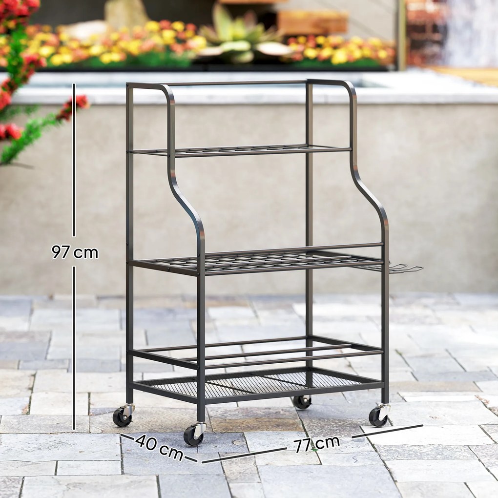Organizér na zahradní nářadí 3-patrový stojan na zahradní nářadí s háky do 40 kg zátěže 77x40x97cm černý
