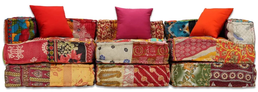 vidaXL Marketos 3místný modulární pouf patchwork textil
