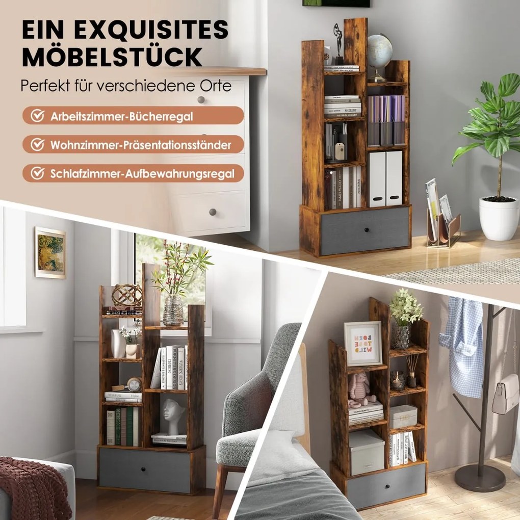 Costway 7-Tier otevřená knihovna se zásuvkou – 53 × 24 × 118 cm