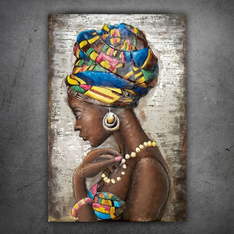 3D kovový obraz Loft Lady Afrika 70x120 cm