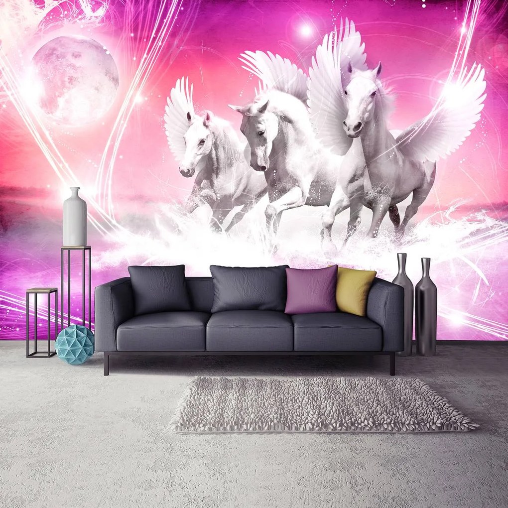 Fototapeta - Pegasus na růžovém pozadí (152,5x104 cm)