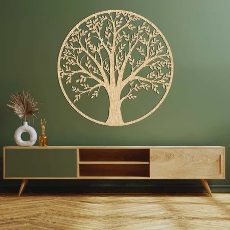 Dřevěný Strom života v kruhu | Elegantní dekorace na zeď | SENTOP PR0217