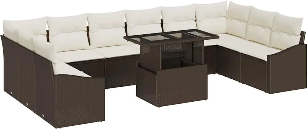 Set pohovek 11 ks Hnědá a krémová polyratan 3349074