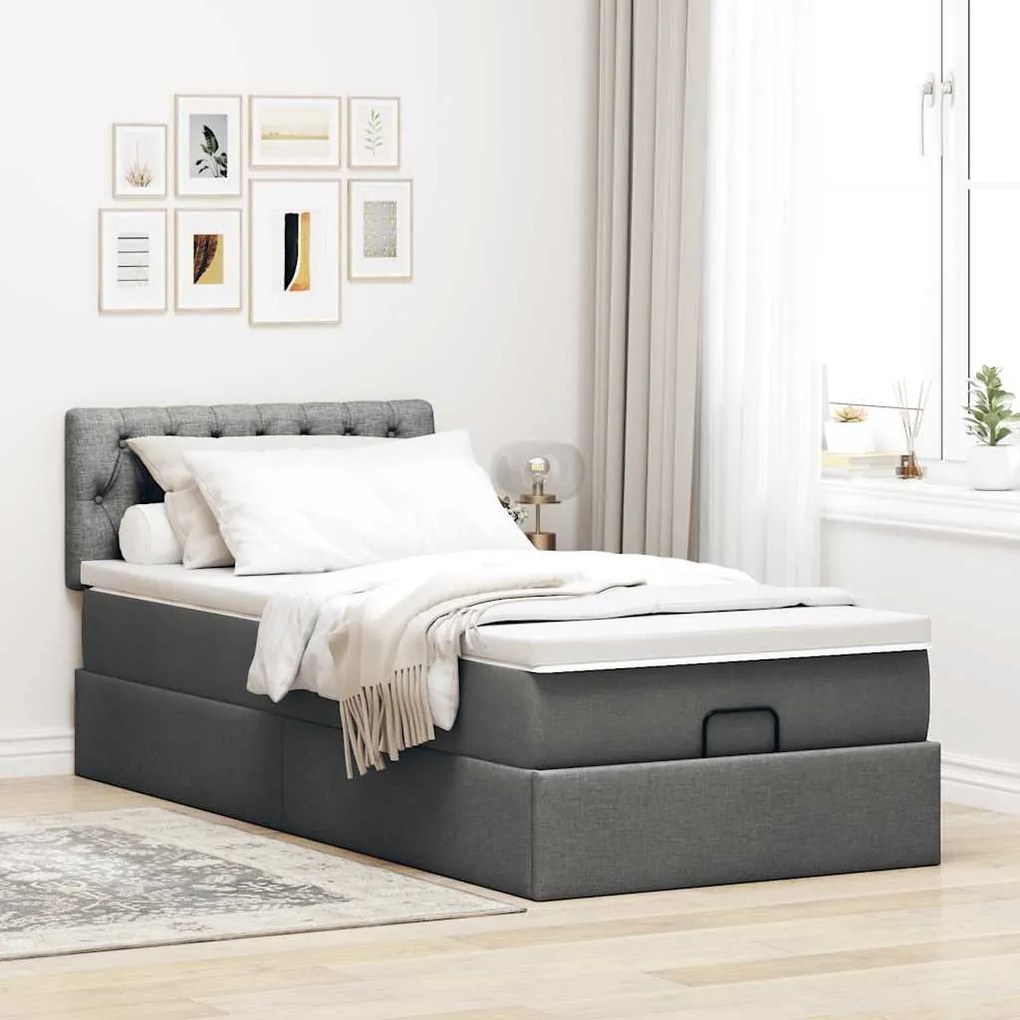 Osmanský rám postele s matrací tmavě šedá 80x200cm textil 3311498