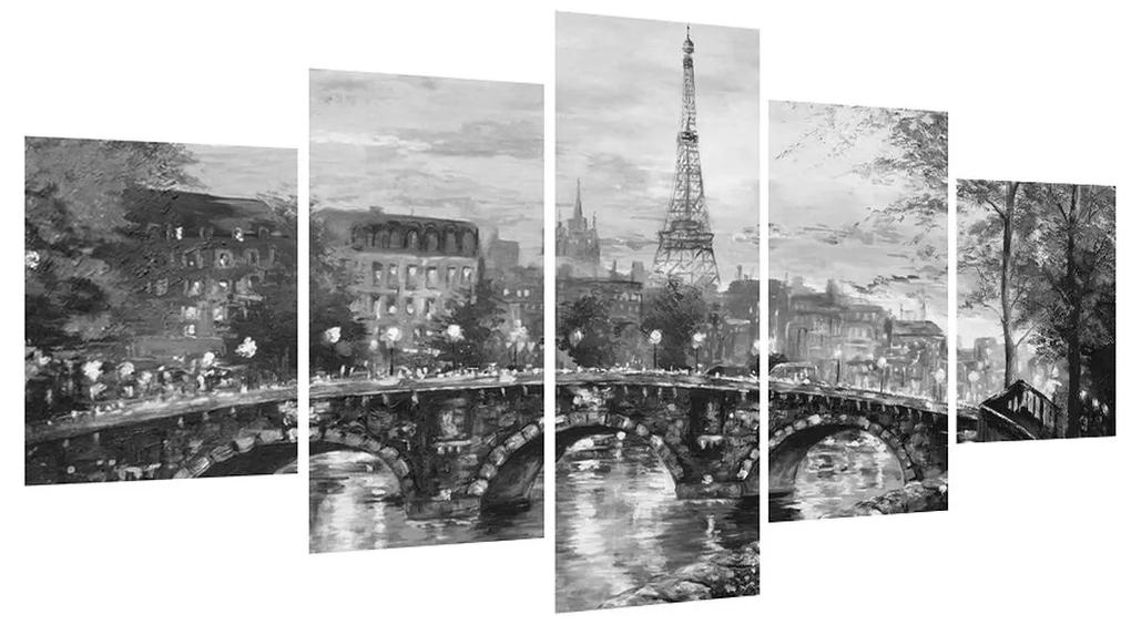 Obraz černobílé krajiny s Eiffelovou věží (150x80 cm)