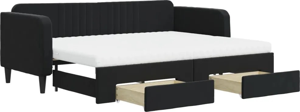 Válenda s přistýlkou a zásuvkami černá 80 x 200 cm samet 3197132