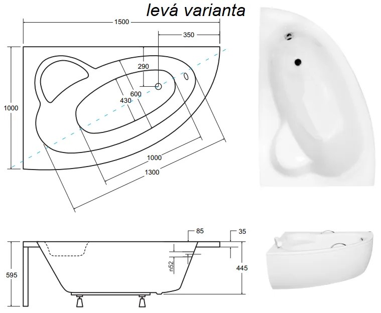 Besco Natalia 150x100 akrylátová vana Délka vany: 150cm, Orientace: Levá