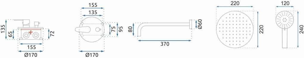 Sprchový komplet REA MILD + BOX s podomítkovou baterií, černý