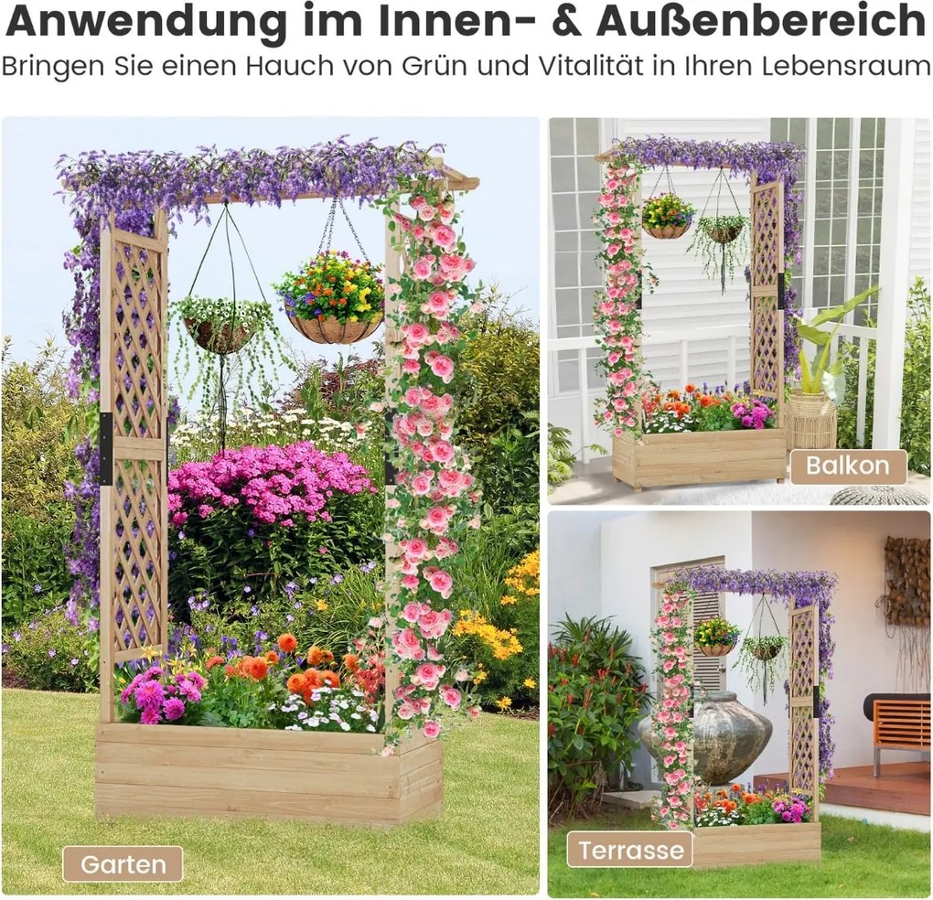 Costway Raised bed with trellis a amp; závěsná střecha, truhlík na rostliny