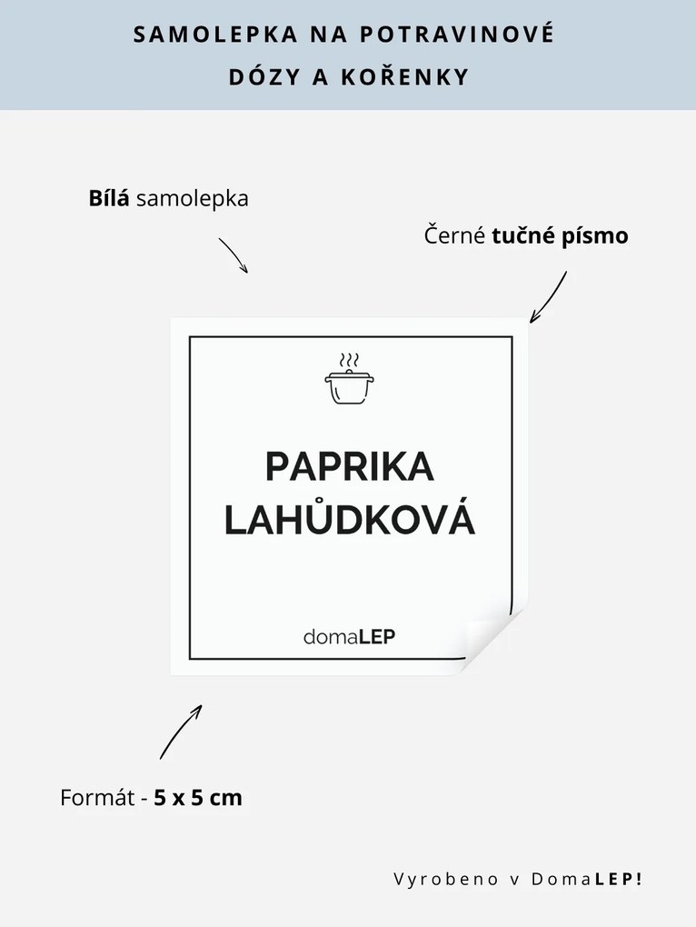 Samolepka na kořenky PAPRIKA LAHŮDKOVÁ bílá 5 × 5 cm tučné písmo