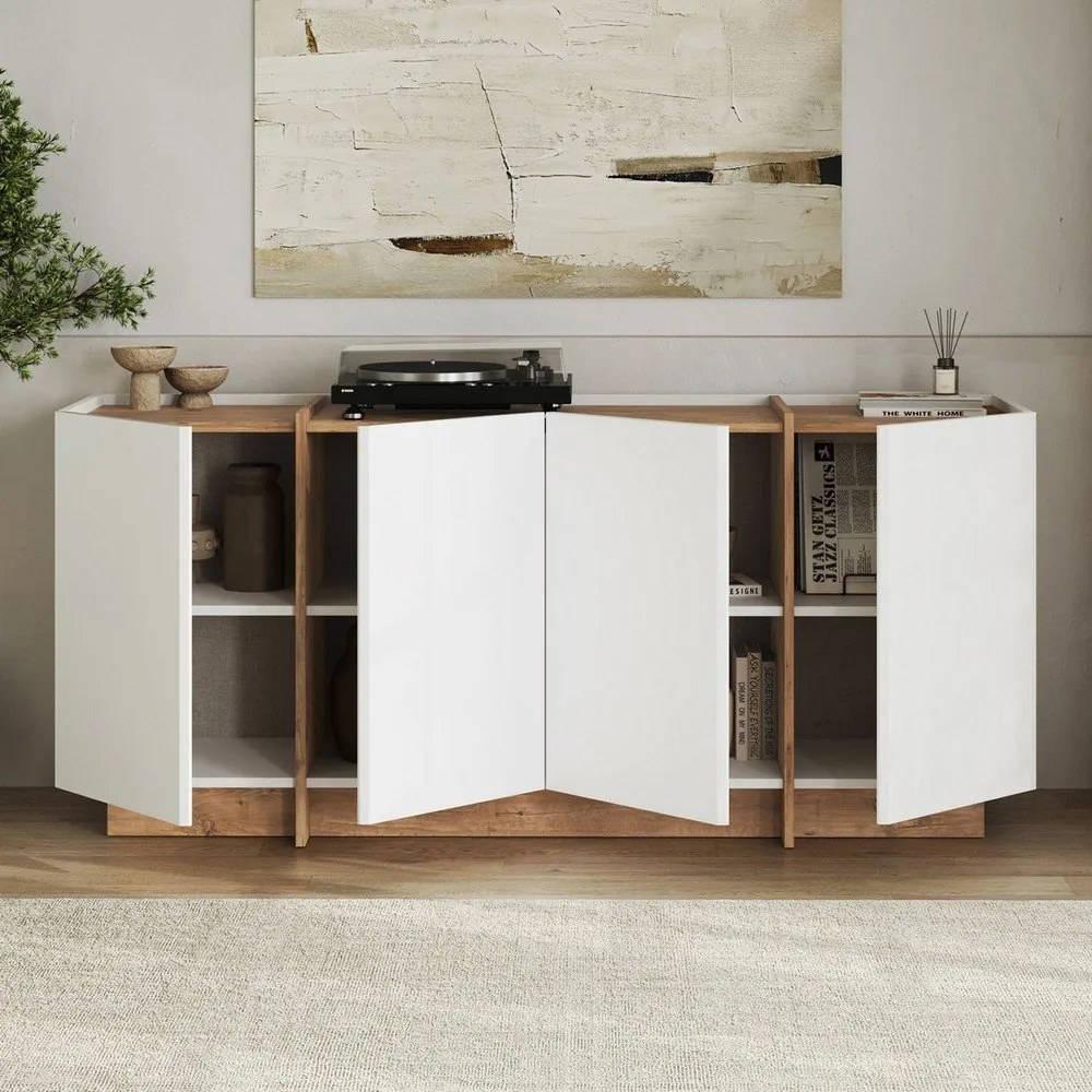 Bílá komoda v dekoru borovice s dírou na kabely 180x80x45 cm Dorma – Kalune Design
