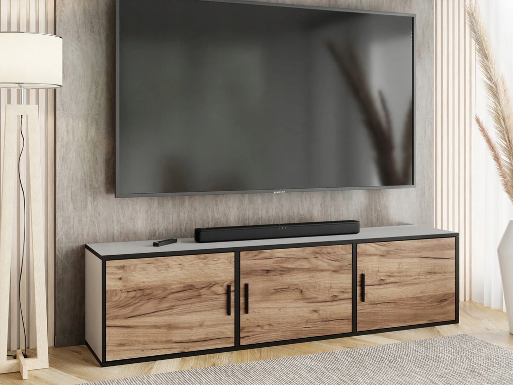 TV skříňka ROJO 3 bílý + dub Craft zlatý uzavřená TV skříňka s policí