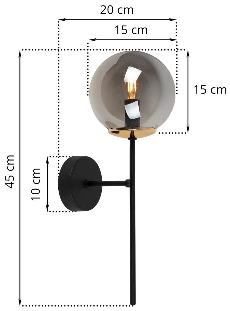 Nástěnné svítidlo Paris, 1x grafitové skleněné stínítko, B/G