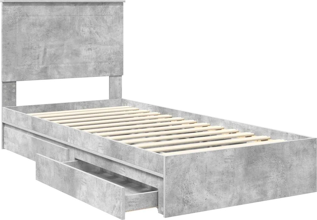 Postel s úložným prostorem s čelo Betonově šedá 90 x 190 cm 3409590