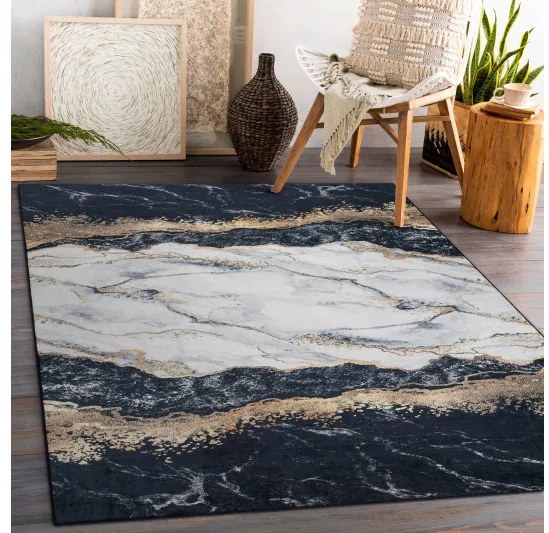 Dywany Łuszczów, Kusový koberec ANDRE Marble 1124, 160x220, černobílá, chodba / předsíň