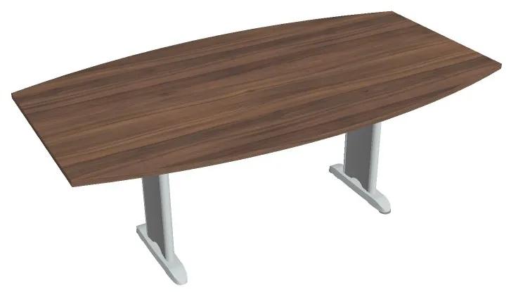 Stůl jednací sud 200 cm - Hobis Flex FJ 200 Dekor stolové desky: ořech, Barva nohou: Stříbrná