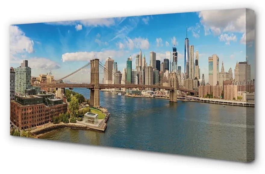 Obrazy na plátně Bridge panorama mrakodrapů 100x50 cm