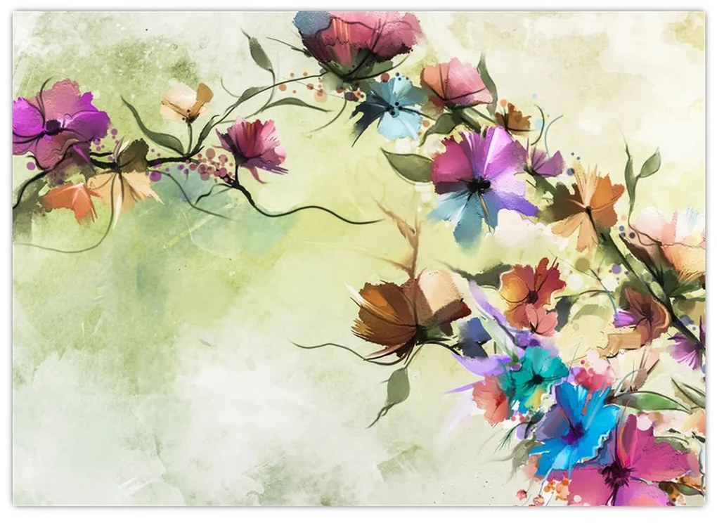 Skleněný obraz - Malba pnoucí květiny (70x50 cm)