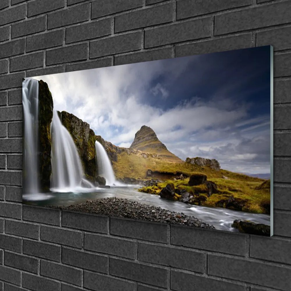 Obraz na skle Vodopád Hory Krajina 125x50 cm
