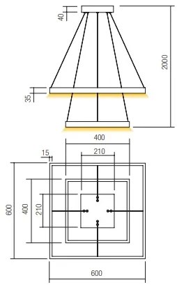 Závěsné čtvercové led svítidlo Redo Febe Ø - Průměr: Černá 4000K, Varianta svítidla:: S 60cm