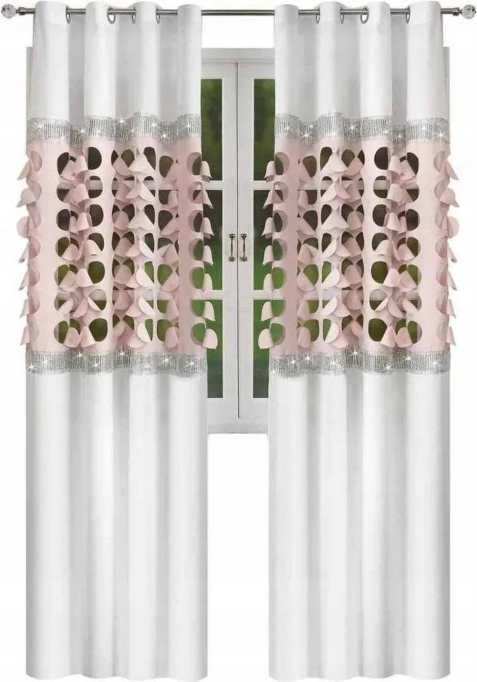 Decentní Pěkná Závěs na průchodkách 145x250 Pudrová Růžová Zirkony LENYH3ZP