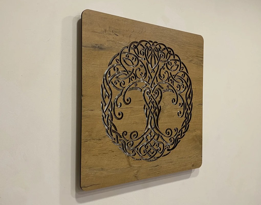 Li-Go "Keltský strom života" světelný obraz 230V 62x62 cm provedení povrchu: ořech