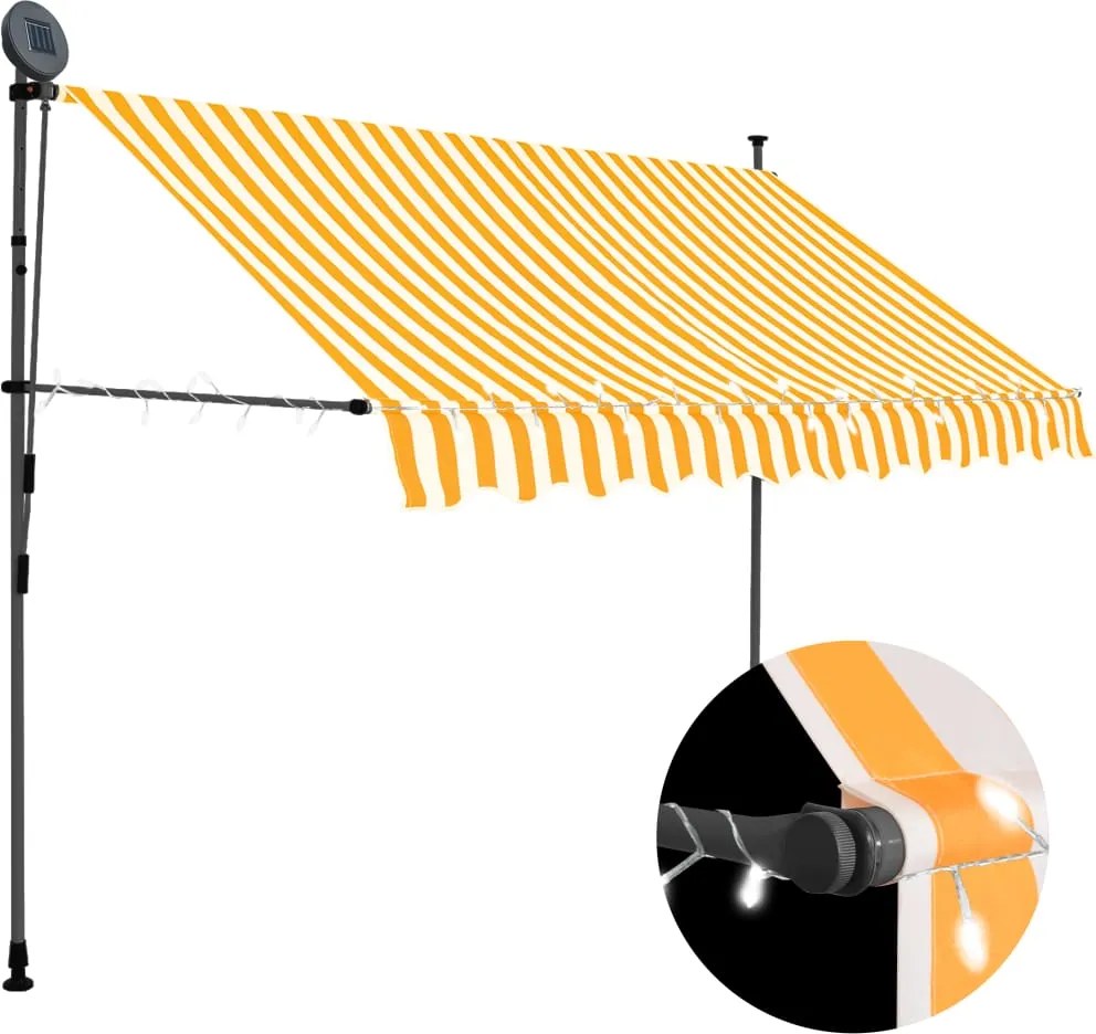 vidaXL Marketos Ručně zatahovací markýza s LED světlem 250 cm bílooranžová