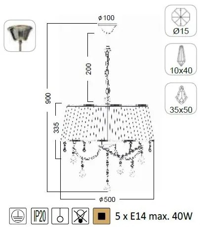 ACA DECOR Závěsné svítidlo PENELOPE max. 5x40W/E14/230V/IP20