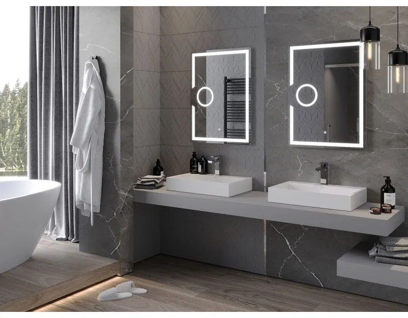Mexen Onyx, LED koupelnové zrcadlo s podsvícením a kosmetickým zrcátkem 60x80 cm, 6000K, ochrana proti zamlžování, 9813-060-080-611-00
