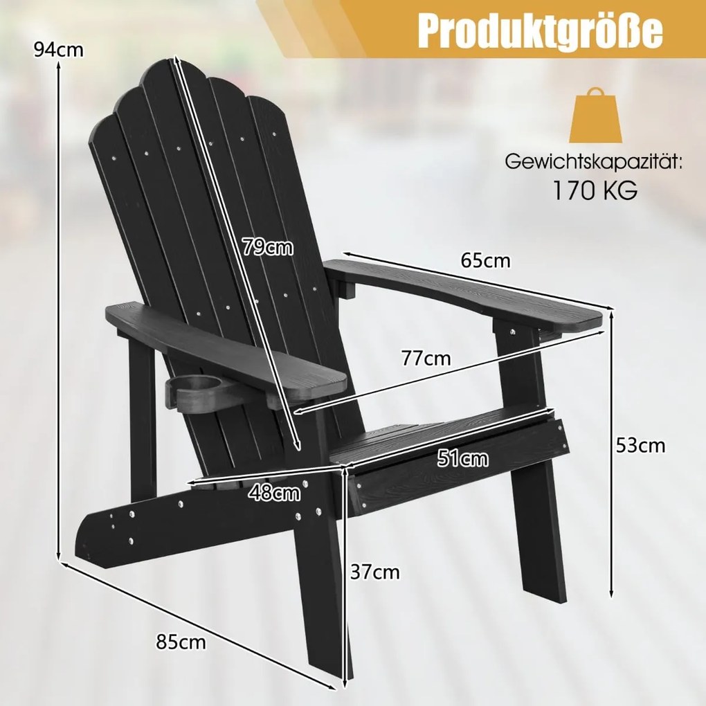 Costway Zahradní židle Adirondack Chair s držákem na pohár, černý