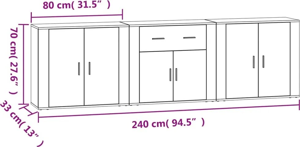 vidaXL Příborníky 3 ks kompozitní dřevo [3185419] Barva: šedá sonoma