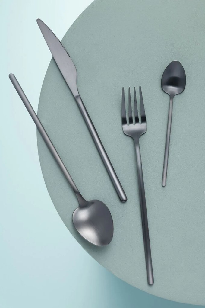 Sada 24ks matných černých kovových příborů Timothée