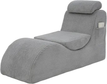 Aosom Moderní volnočasové křeslo s ergonomickým opěradlem, odnímatelným sedákem a boční kapsou, 160 x 66 x 90 cm, Světle šedá
