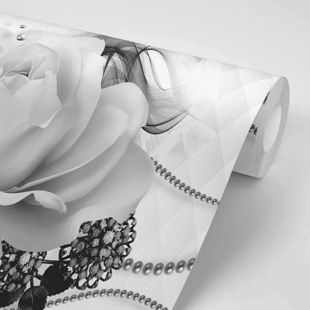 Samolepící tapeta černobílá růže s abstrakcí