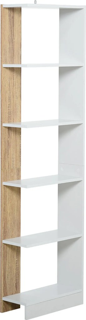 HOMCOM Regál na Knihy s 5 Policemi, Multifunkční Knihovna pro Studium a Kancelář s Zvýšeným Podstavcem, Elegantní Design 45x21x170 cm, Bílá a Dub | Ao