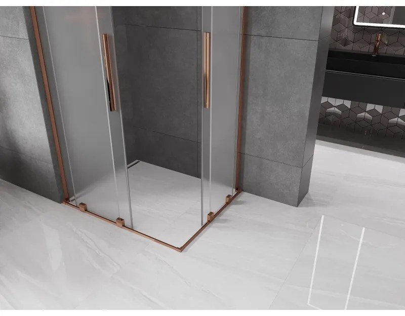 Mexen Velar L Duo, sprchový kout s posuvnými dveřmi 90 x 80 cm, 8mm sklo námraza, růžové zlato, 871-090-080-02-33-60