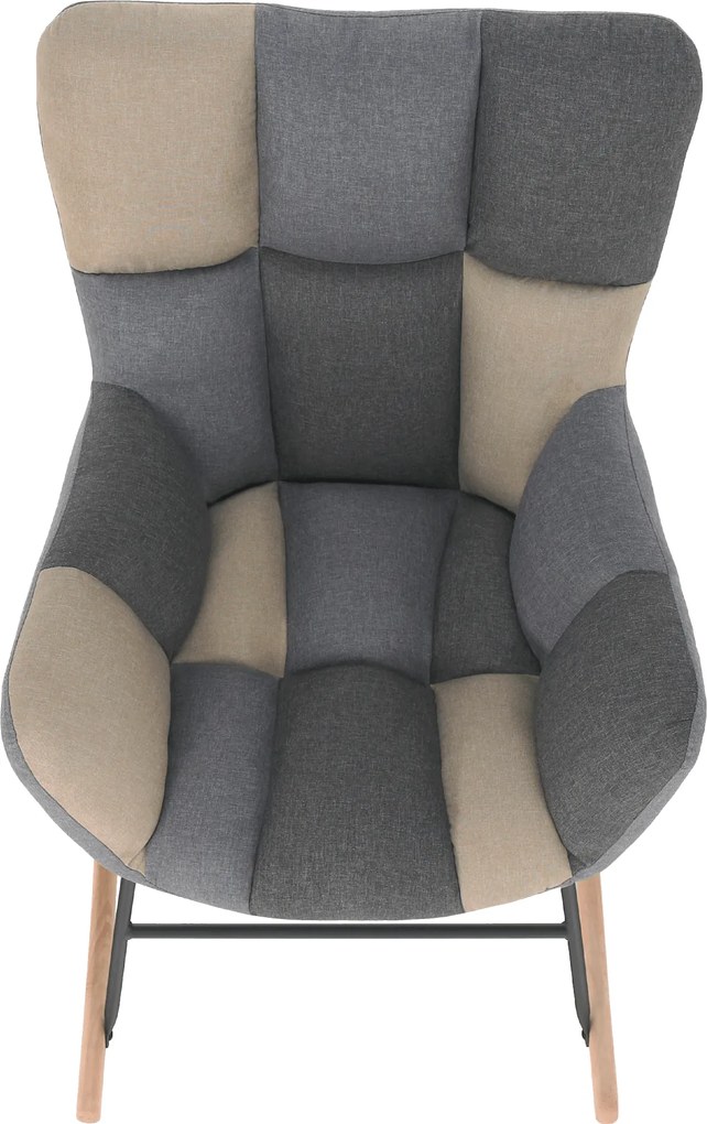 Designové houpací křeslo, patchwork šedá / béžová, KEMARO
