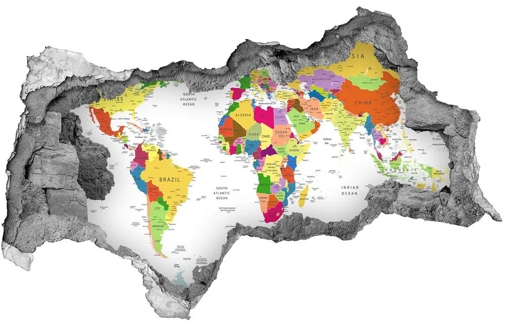 Wallmuralia Fototapeta díra na zeď Mapa světa 95x73 cm