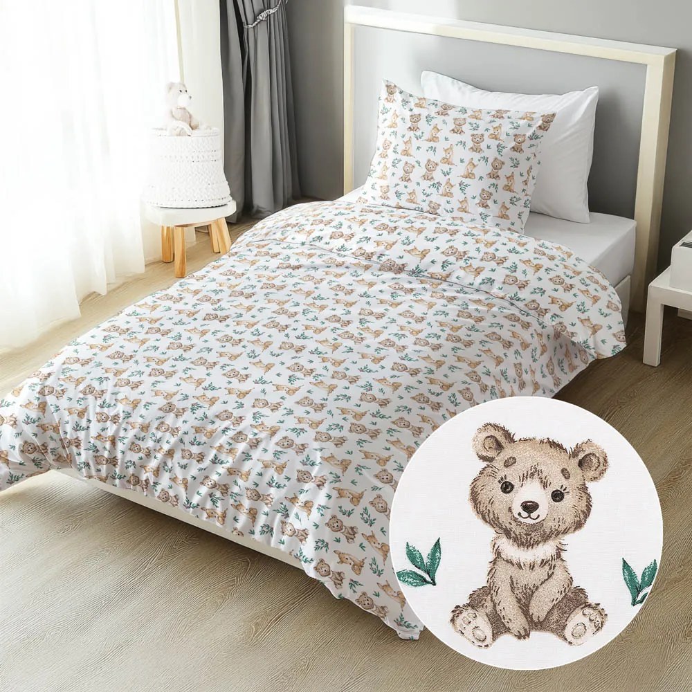 Biante Dětské bavlněné ložní povlečení Sandra SA-470 Medvídci a koloušci na bílém Jednolůžko 140x200 a 70x90 cm