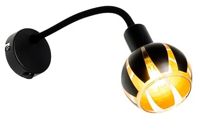 Designové nástěnné svítidlo černé se zlatem s pružným ramenem - Melone