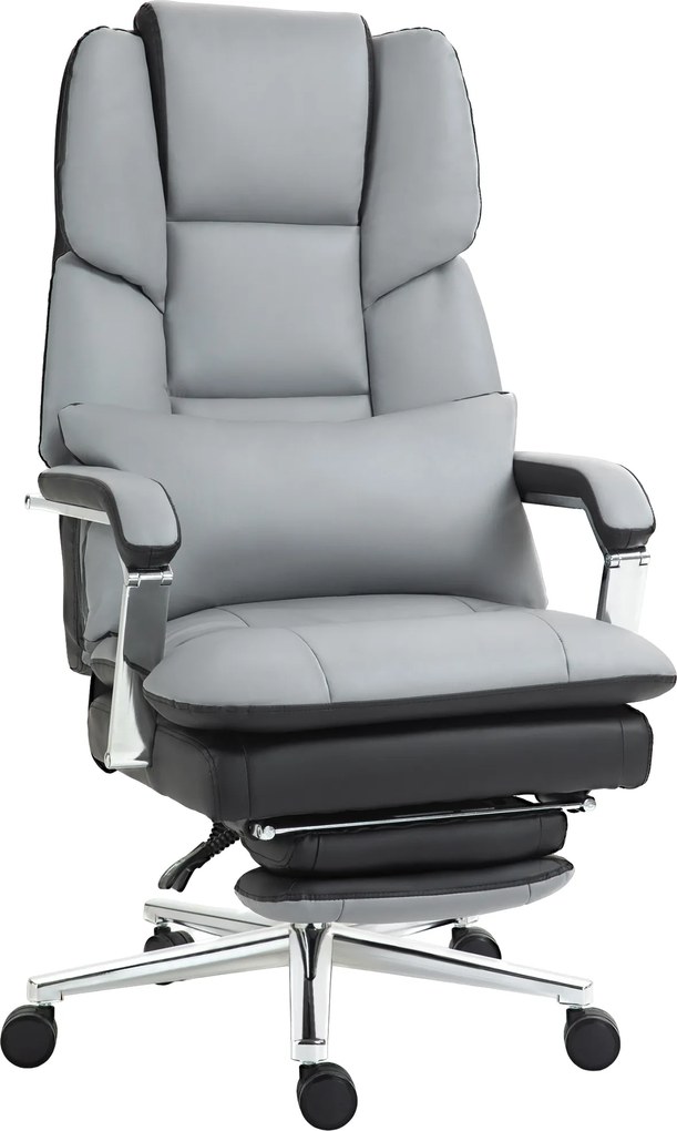 Kancelářská židle HOMCOM s houpací funkcí, nosnost 180 kg, ergonomická, 160° sklopný opěrák, koženka, 63Š x 71D x 123-129V cm, světle šedá| Aosom