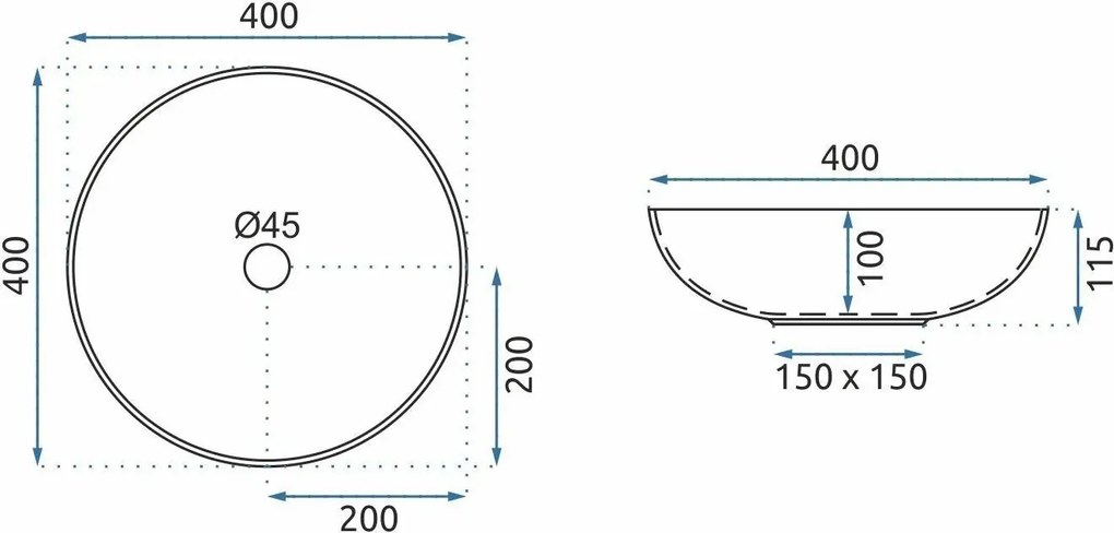 Rea Juliana, umyvadlo na desku 400x400x115 mm, bílá-modrá se vzorem, REA-U3608