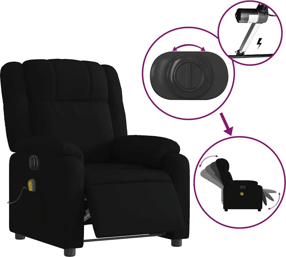 Elektrické masážní polohovací křeslo černé textil 3205192