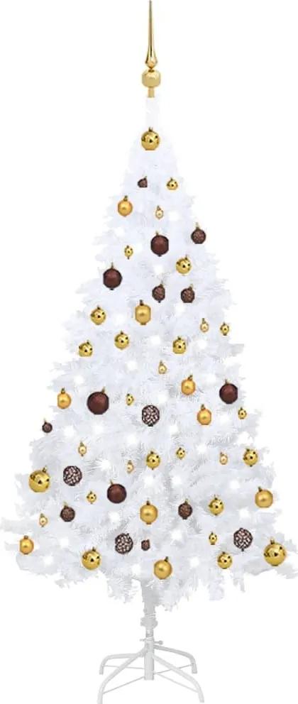 vidaXL Umělý vánoční stromek s LED a sadou koulí bílý 150 cm PVC [3077621] Barva: white and rose