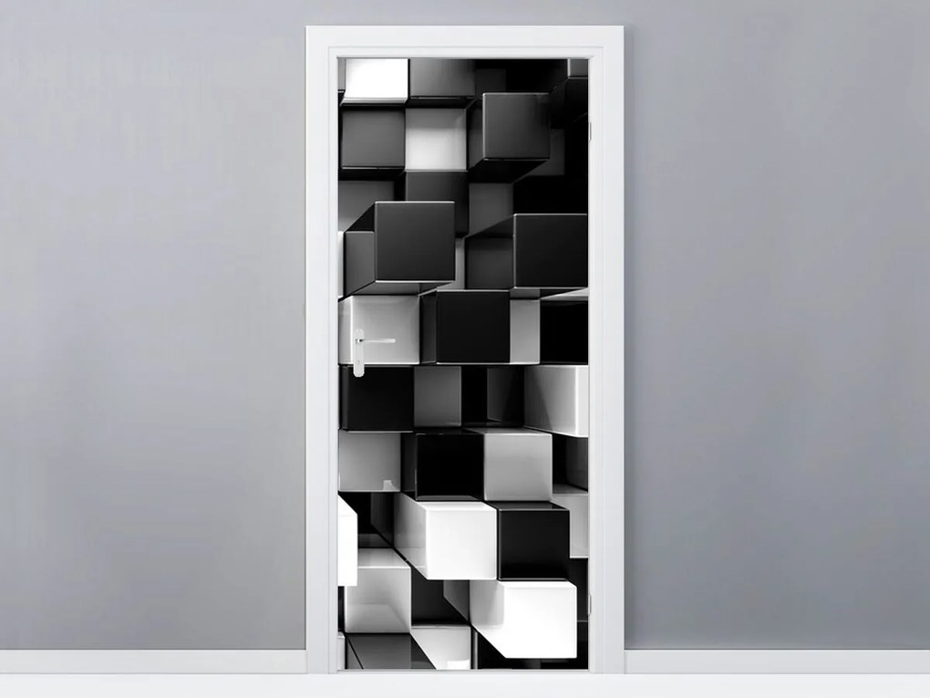 Gario Samolepící fólie na dveře Černobílé 3D kostky 95x205cm Velikost: 95 x 205 cm