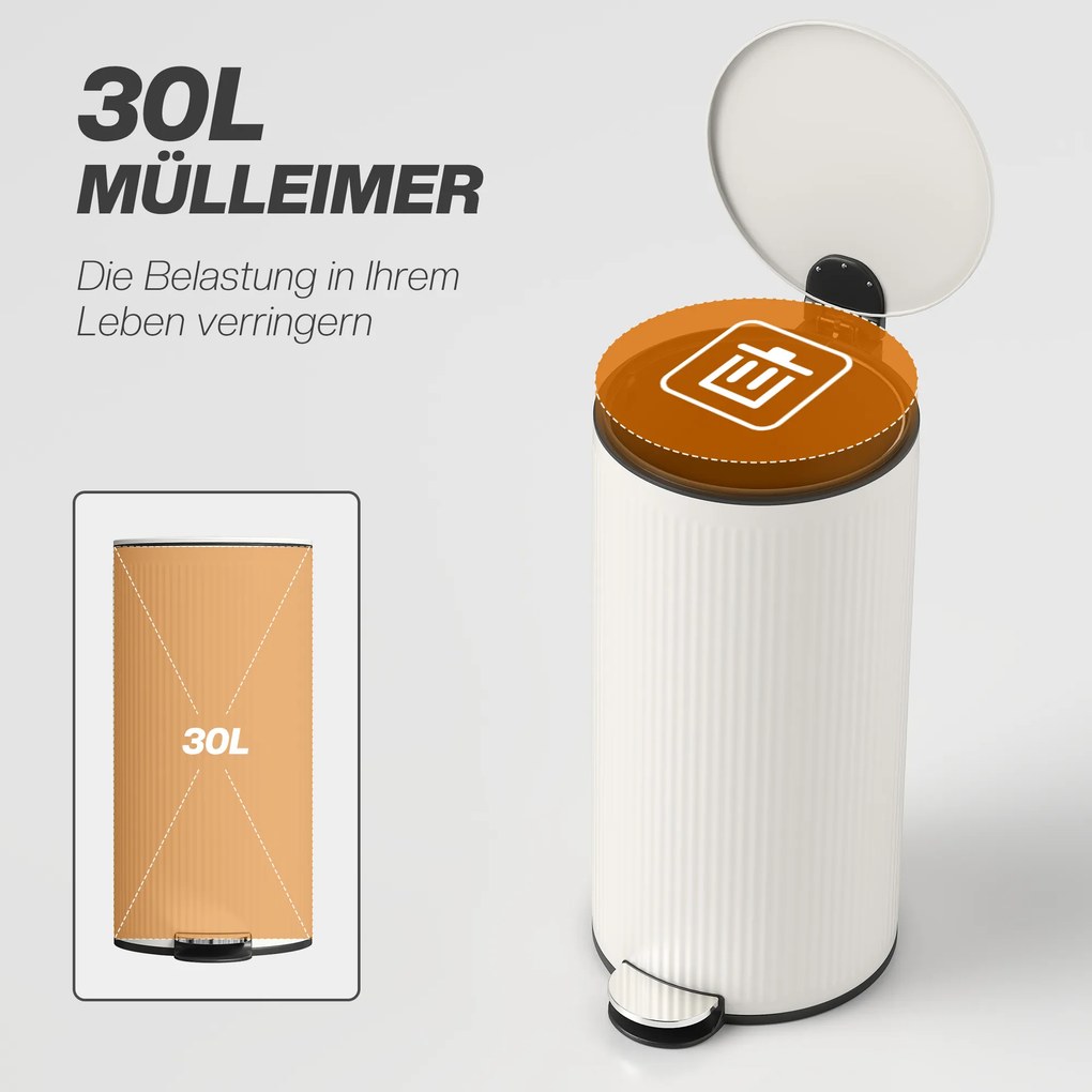 HOMCOM Koš na odpadky 30 L nášlapný s víkem Softclose a pedálem, vnitřní kovový kbelík, černý, 36 x 30 x 60,5 cm 851-063V00CW