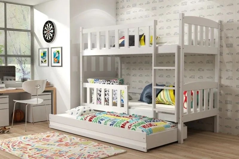 Patrová postel KUBÍK s přistýlkou 200 cm - barva bílá